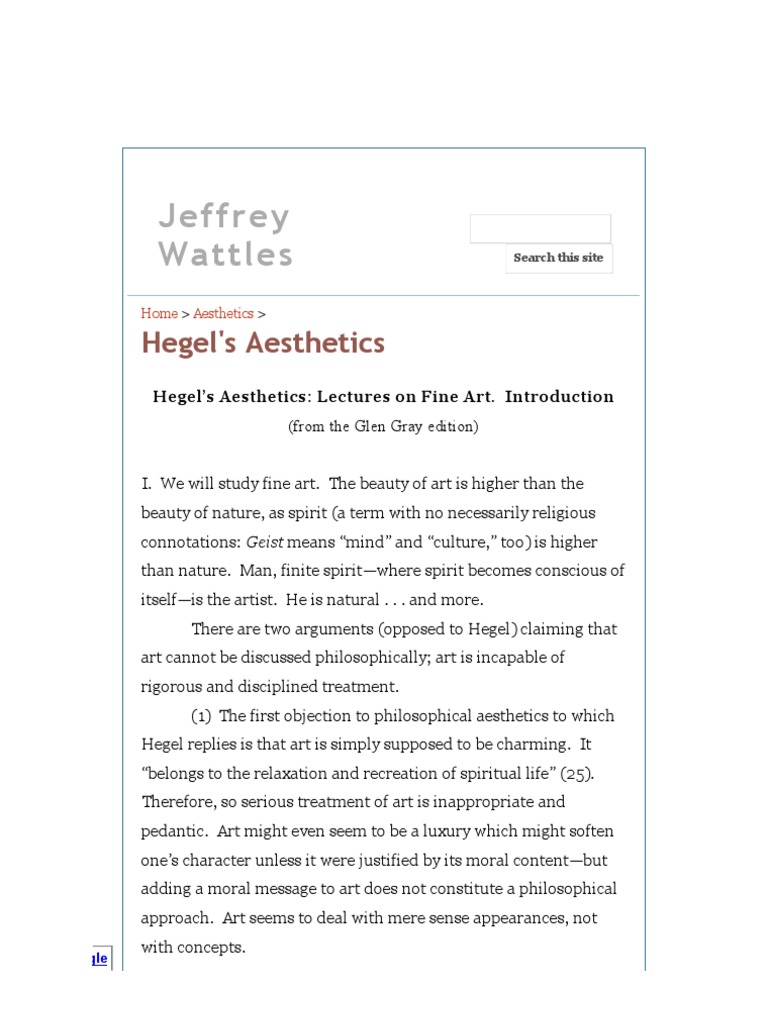 Hegel's Aesthetics - Lectures On Fine Art | PDF | Immanuel Kant | Mind