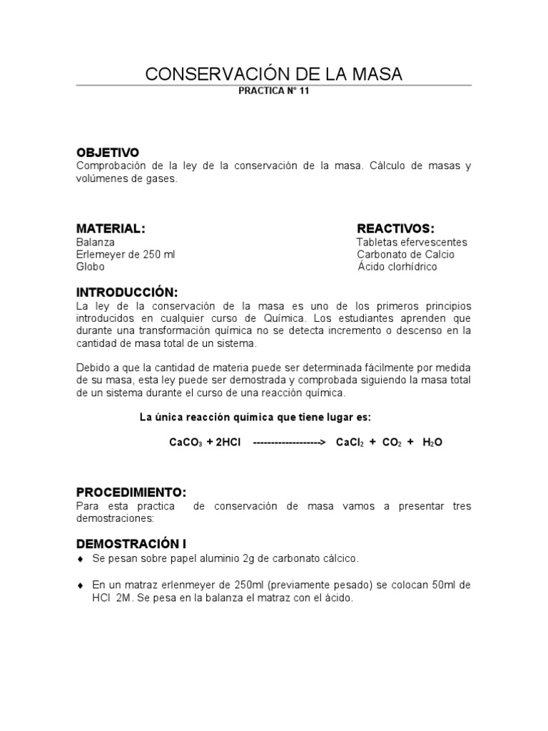 11 Ley de La Conservacion de La Masa | PDF | Dióxido de carbono | Ácido ...