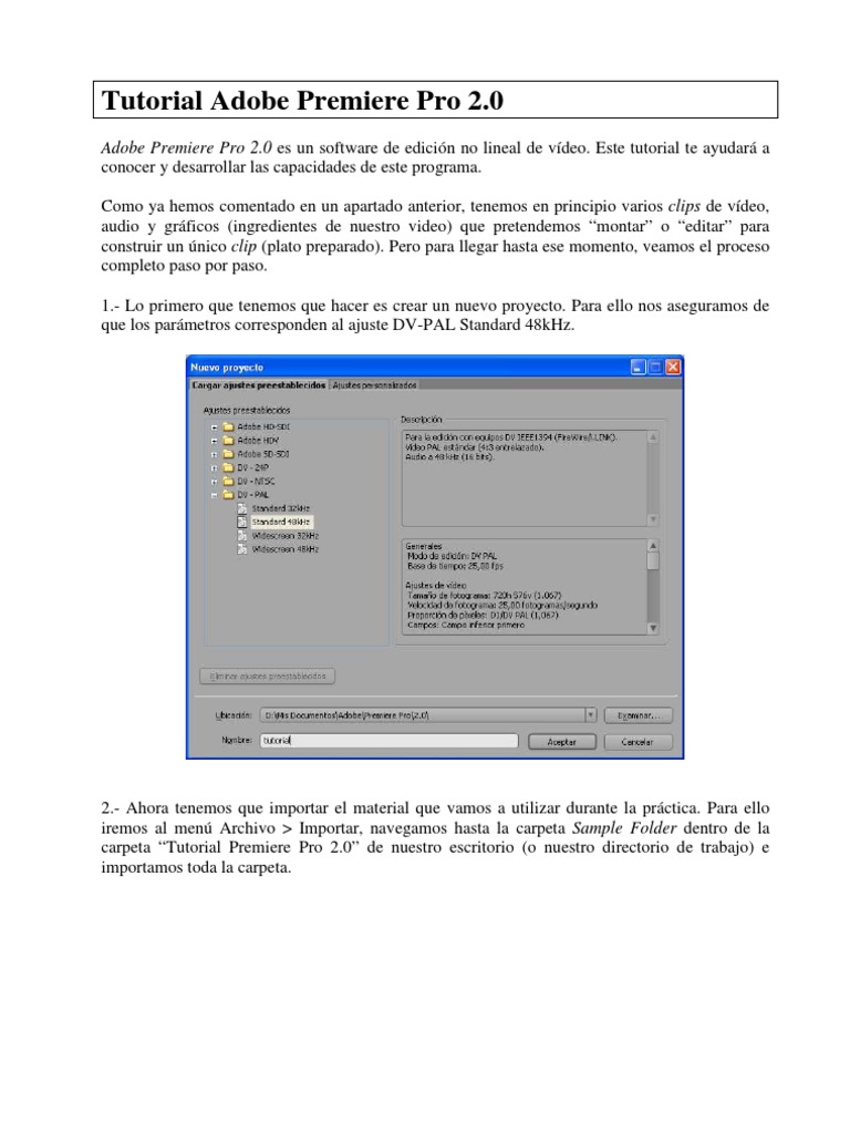 Tutorial Adobe Premiere Pro 2.0 | PDF | Resolución de pantalla | Vídeo