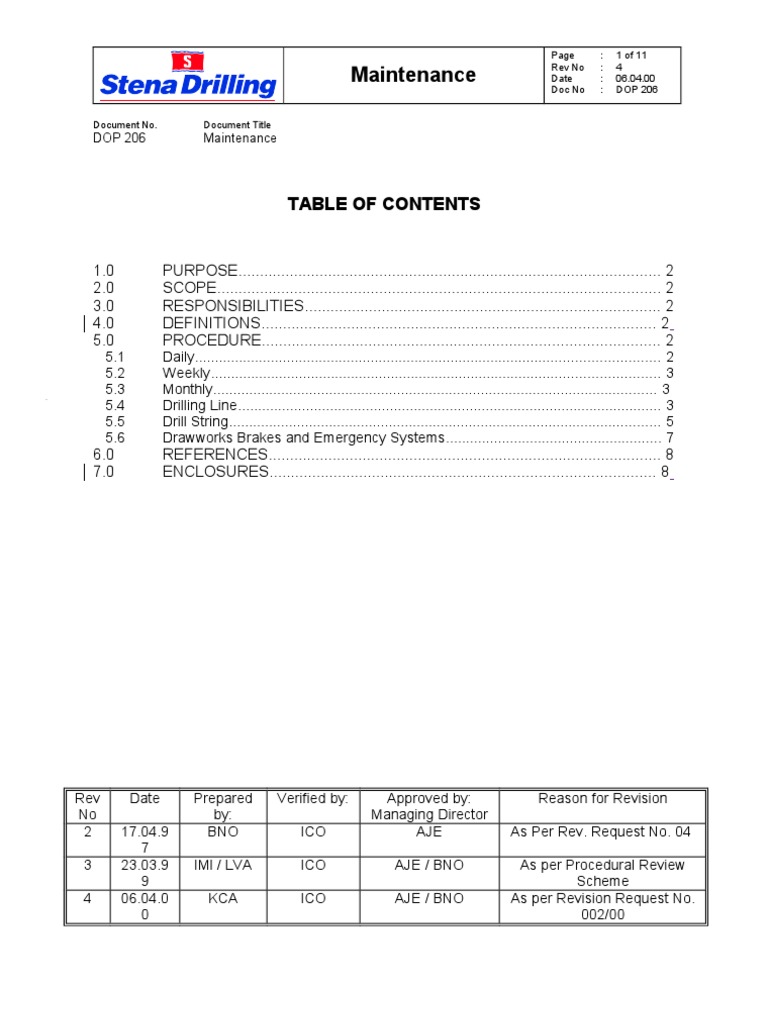 DOP 206 - Rev 4 | PDF | Drilling Rig | Clutch