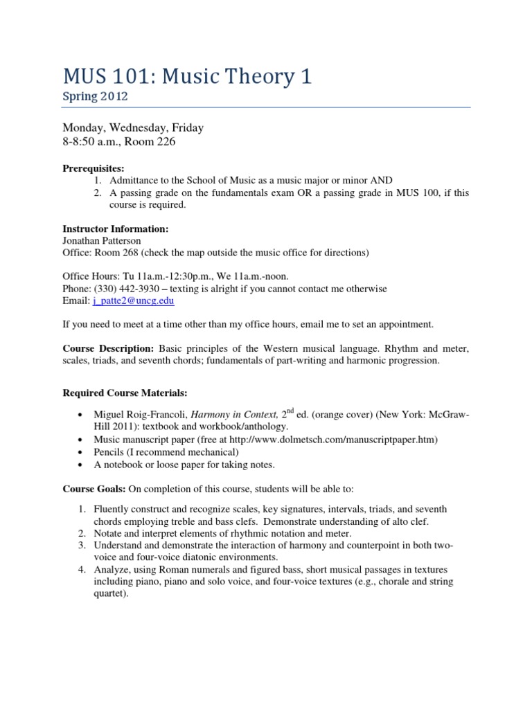 MUS 101: Music Theory 1: Spring 2012 | PDF | Harmony | Chord (Music)