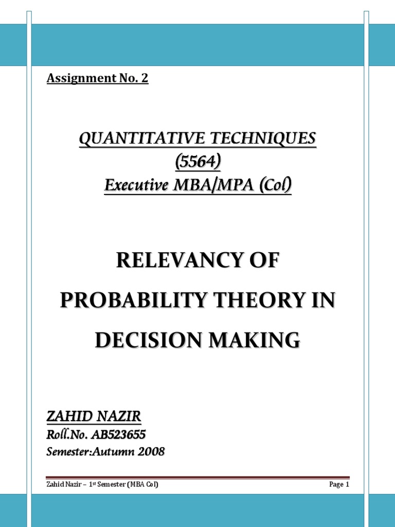 Probability Theory in Decision Making | PDF | Risk | Risk Management