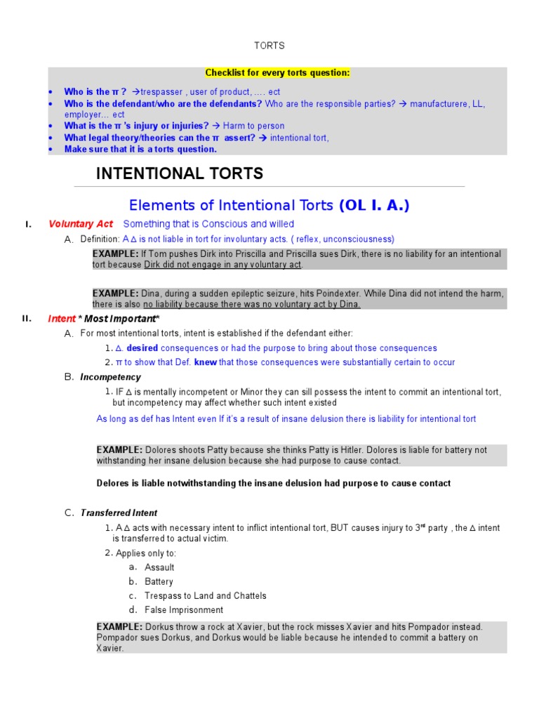 Torts | PDF | Conversion (Law) | Intentional Infliction Of Emotional ...