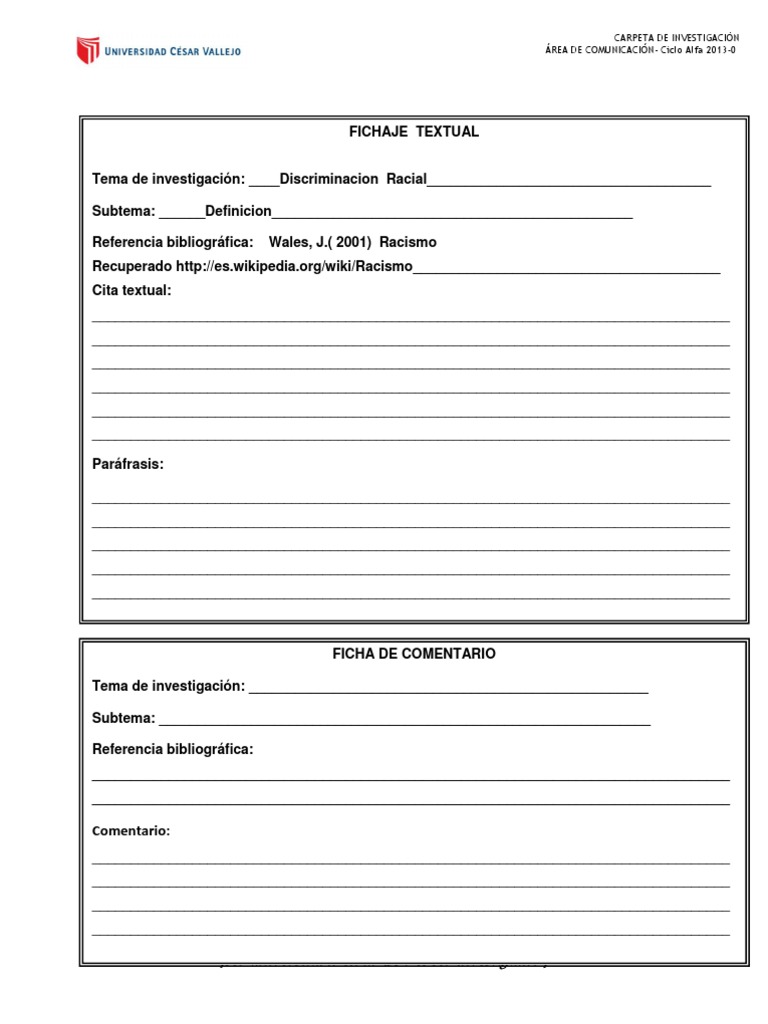 Formatos de Fichas Textual y Resumen | PDF