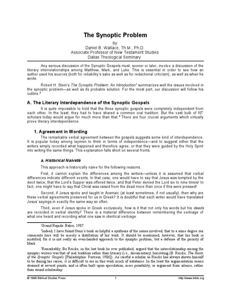 The Synoptic Problem | PDF | Gospel Of Mark | Gospels