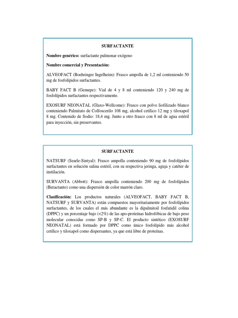 Surfactantes Pulmonares: Tipos y Uso | PDF | Tensioactivo | Pulmón