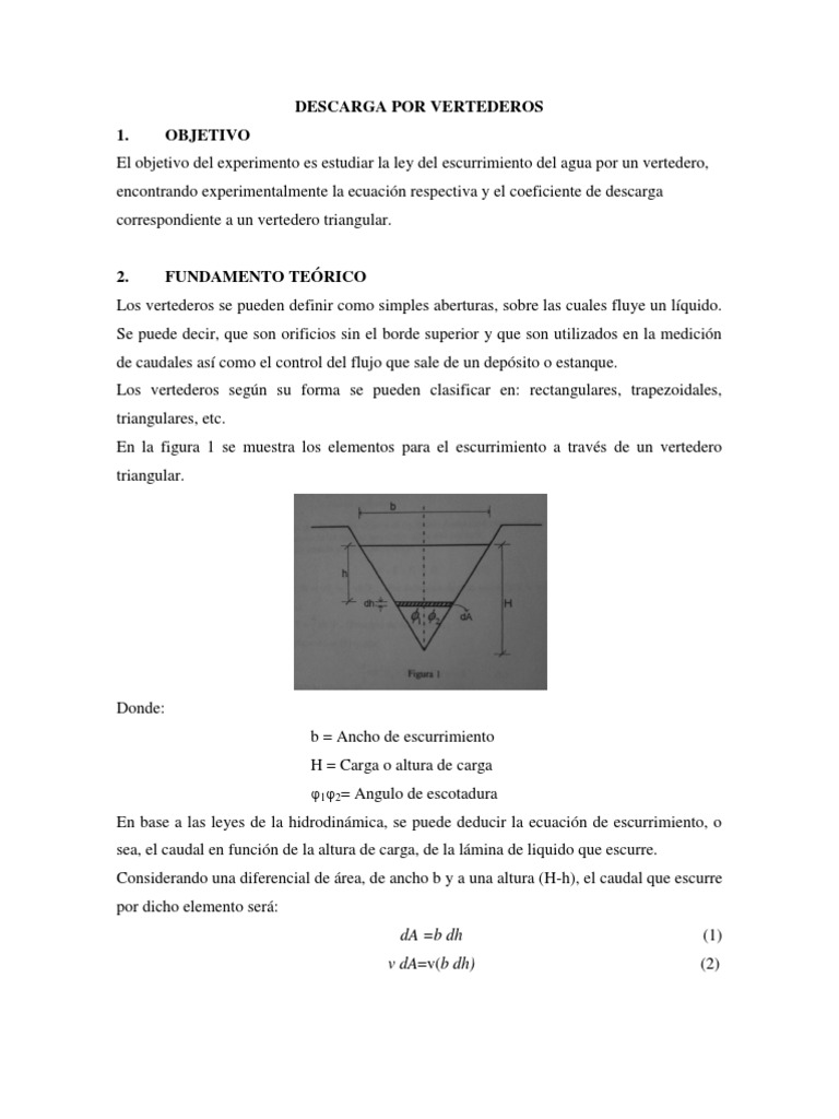 DESCARGA POR VERTEDEROS.docx | Medición | Triángulo