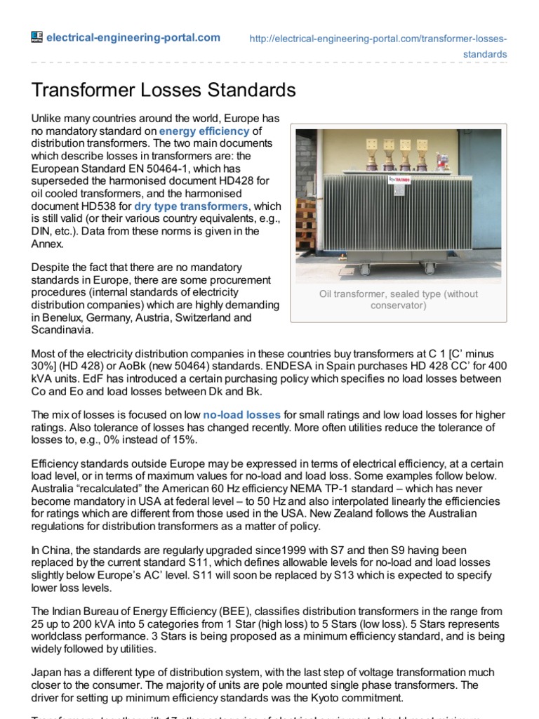 Transformer Losses and Efficiency Standards | PDF | Electric Power ...