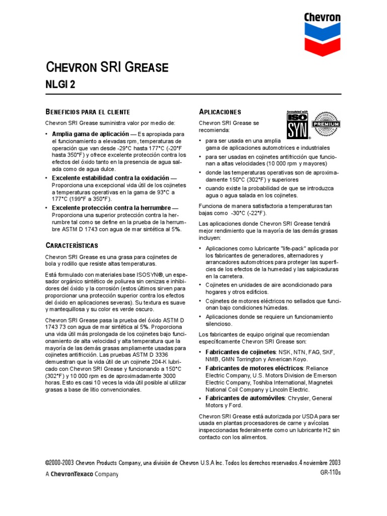 Chevron NLGI 2 | PDF | Lubricante | Agua