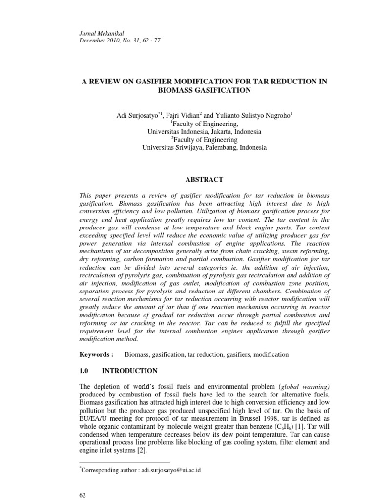 A Review On Gasifier Modification For Tar Reduction in Biomass ...