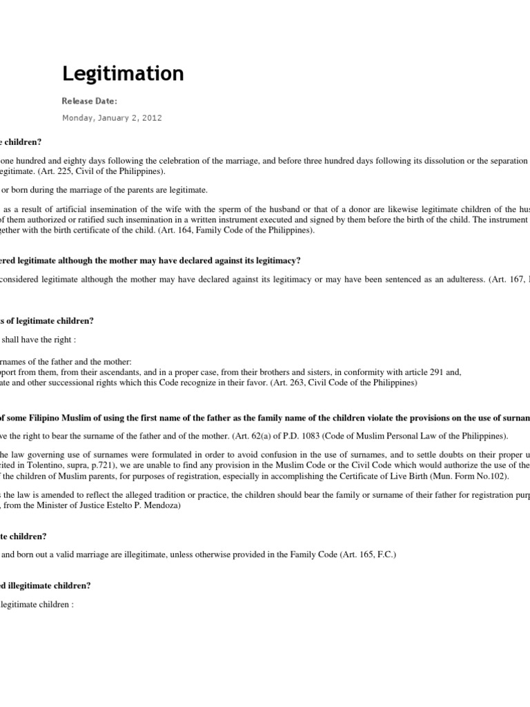 Legitimation | Legitimacy (Family Law) | Marriage