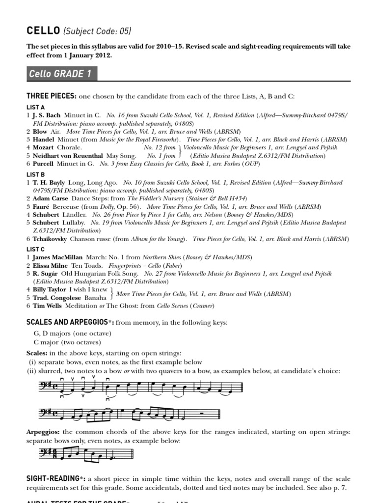 ABRSM Cello Grade 1-3 Syllabus Overview | PDF