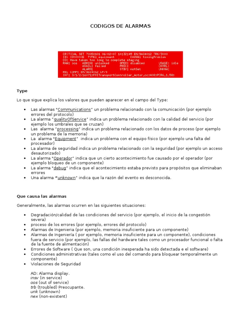 Codigos Alarmas | PDF | Modo de Transferencia Asíncrona | Red de ...