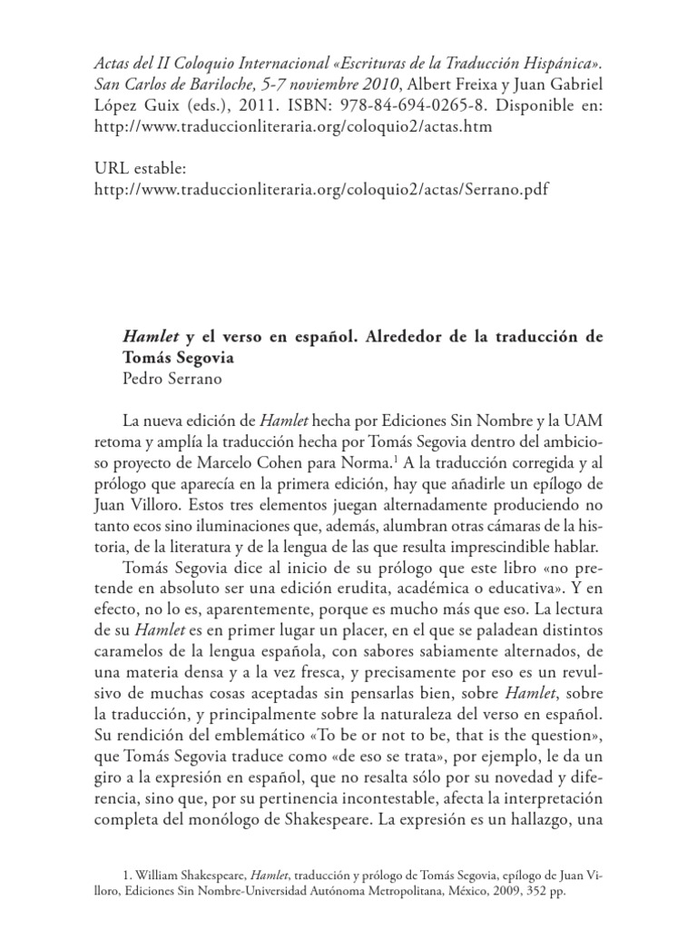 Hamlet: Traducción de Tomás Segovia | PDF | Traducciones | William ...