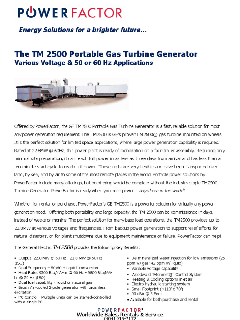 PowerFactor GE TM2500 Specifications | PDF | Power Station | Gas Turbine