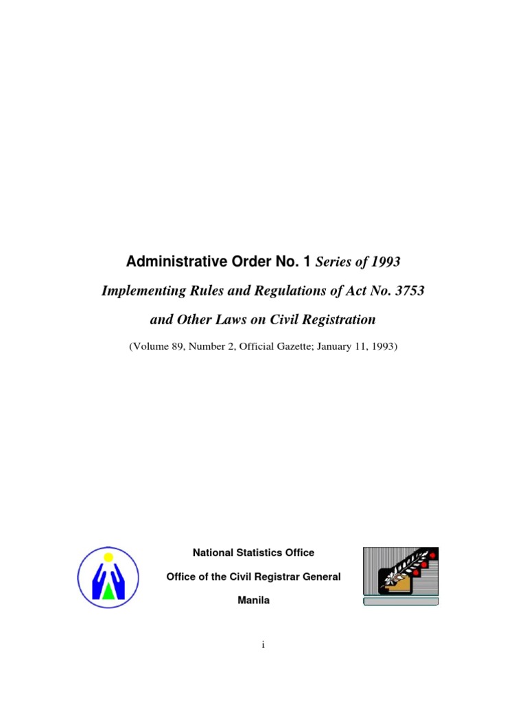 Administrative Order No. 1, Series of 1993 | PDF