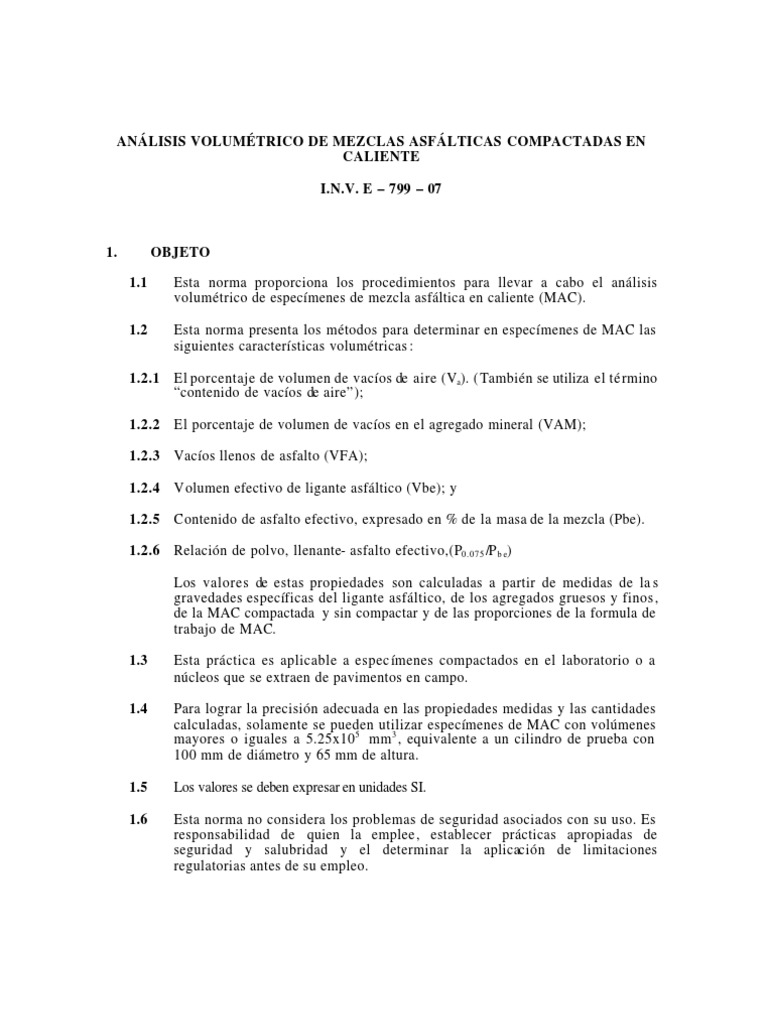 Norma INV E-799-07 | PDF | Masa | Volumen