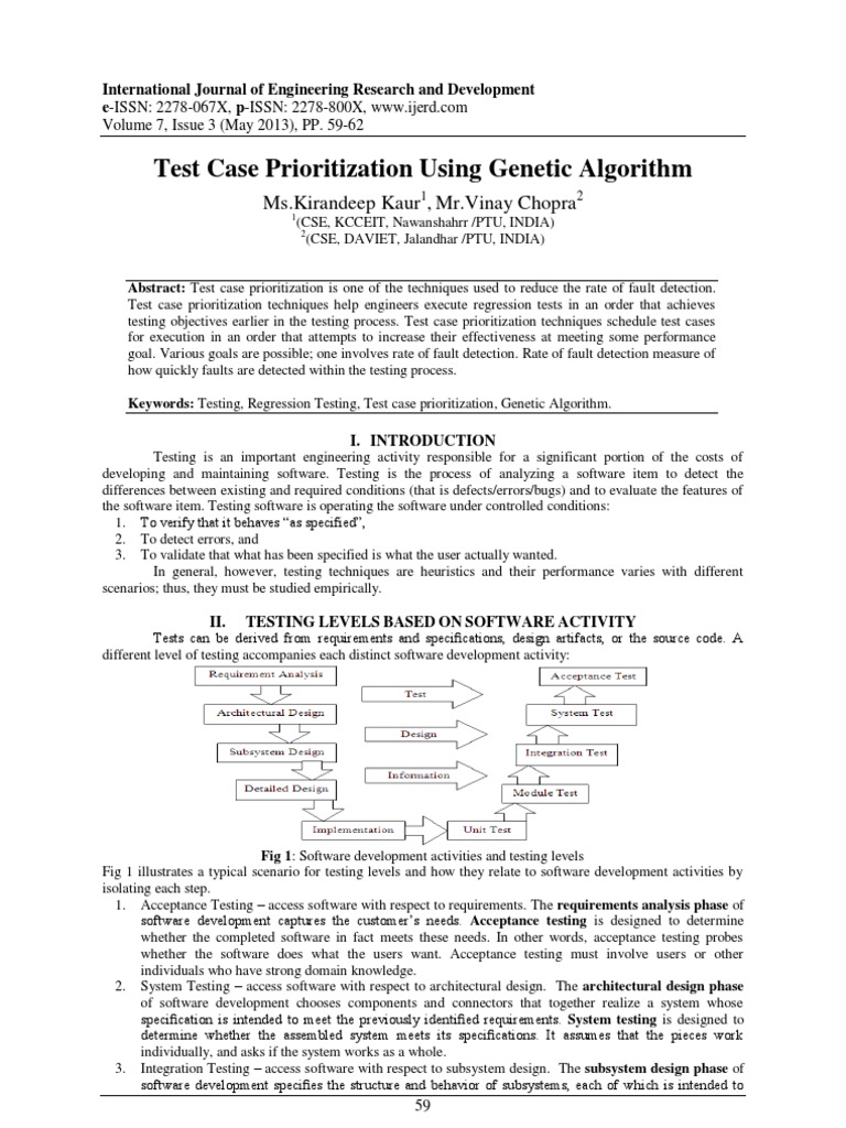 Test Case Prioritization Using Genetic Algorithm Ms Kirandeep Kaur Mr Vinay Chopra Pdf