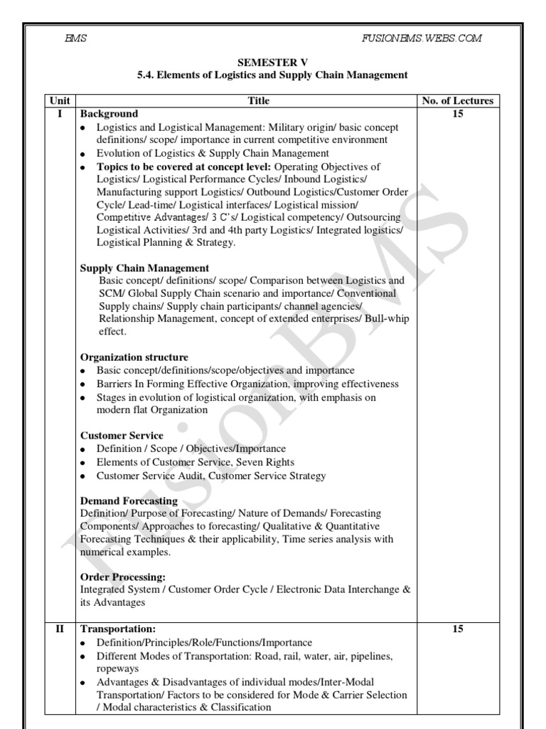Elements of Logistics and Supply Chain Management SYLLABUS 5.4 | PDF ...