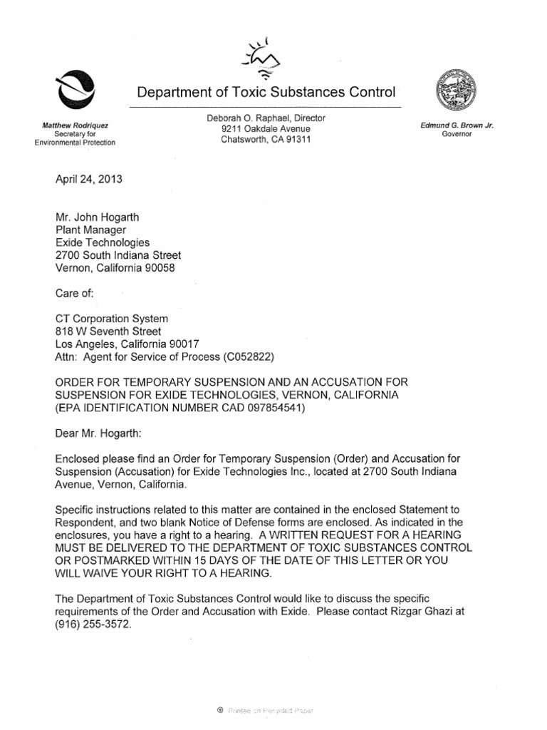 Exide Technologies Suspension Order | PDF | Discovery (Law) | Hazardous ...