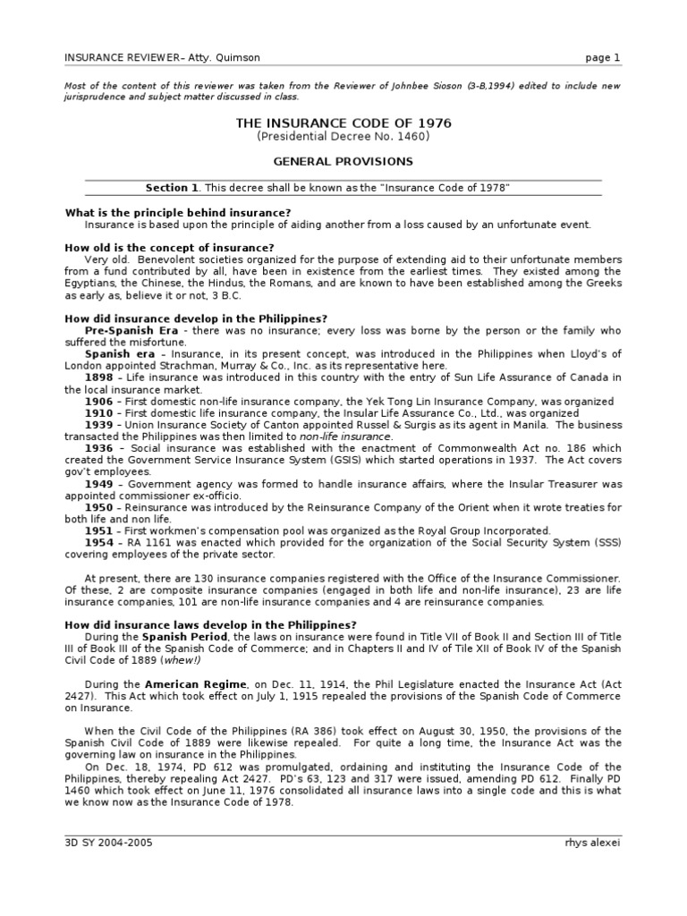 Insurance Code Reviewer | PDF | Insurance | Lease