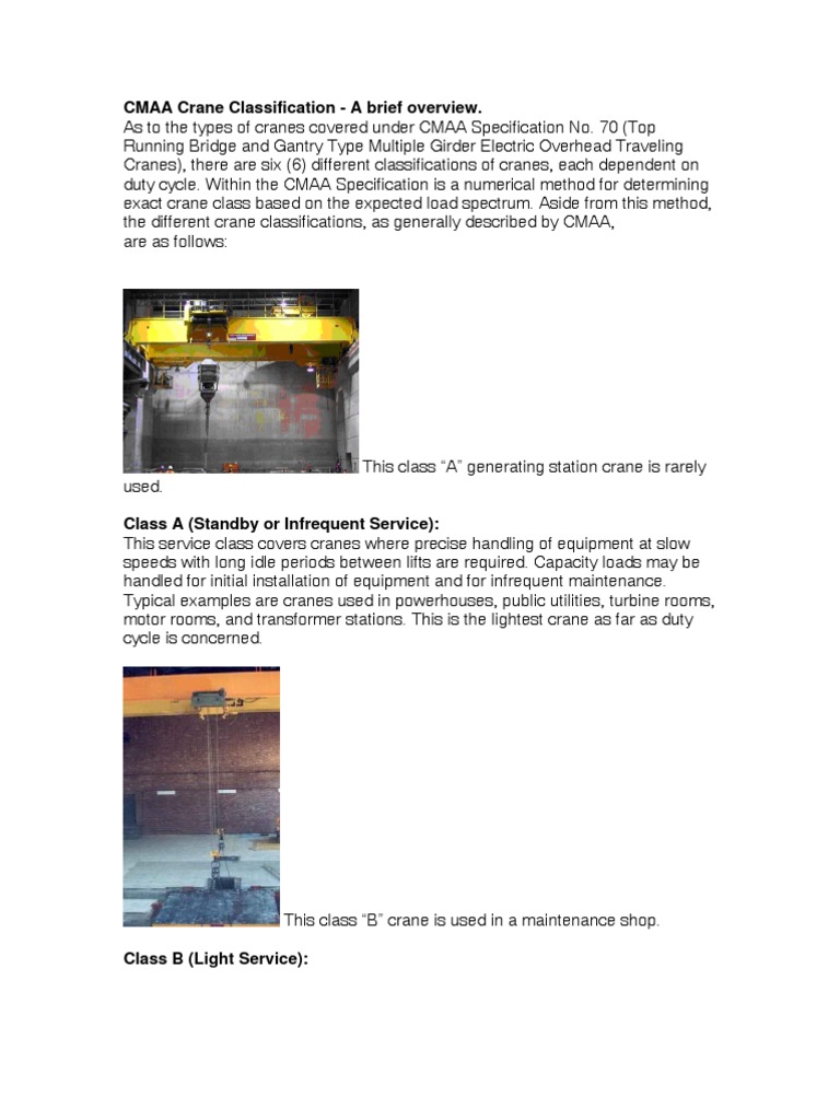 CMAA Crane Classifications Overview | PDF | Crane (Machine) | Elevator