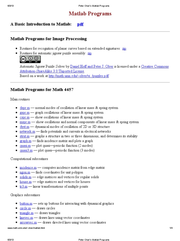 Peter Olver's Matlab Programs | PDF | Matrix (Mathematics) | Nonlinear System