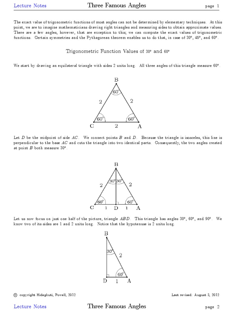 Famous Angles | Triangle | Trigonometry