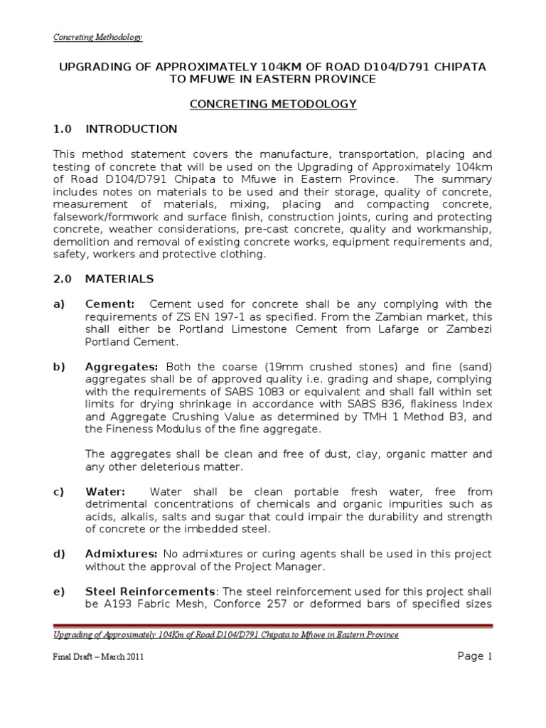 Concreting Methodology | PDF | Construction Aggregate | Concrete