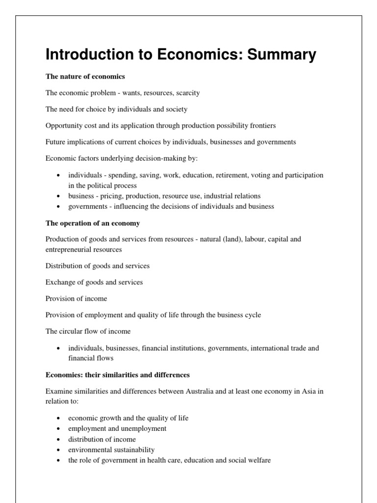 Economics Summary - Topic 1 | PDF | Supply (Economics) | Economic ...