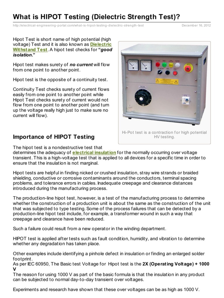 Hipot Test | PDF | Insulator (Electricity) | Alternating Current