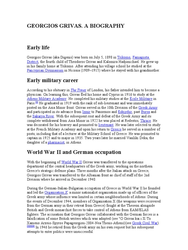 Georgios Grivas A Biography | PDF | Military | International Relations