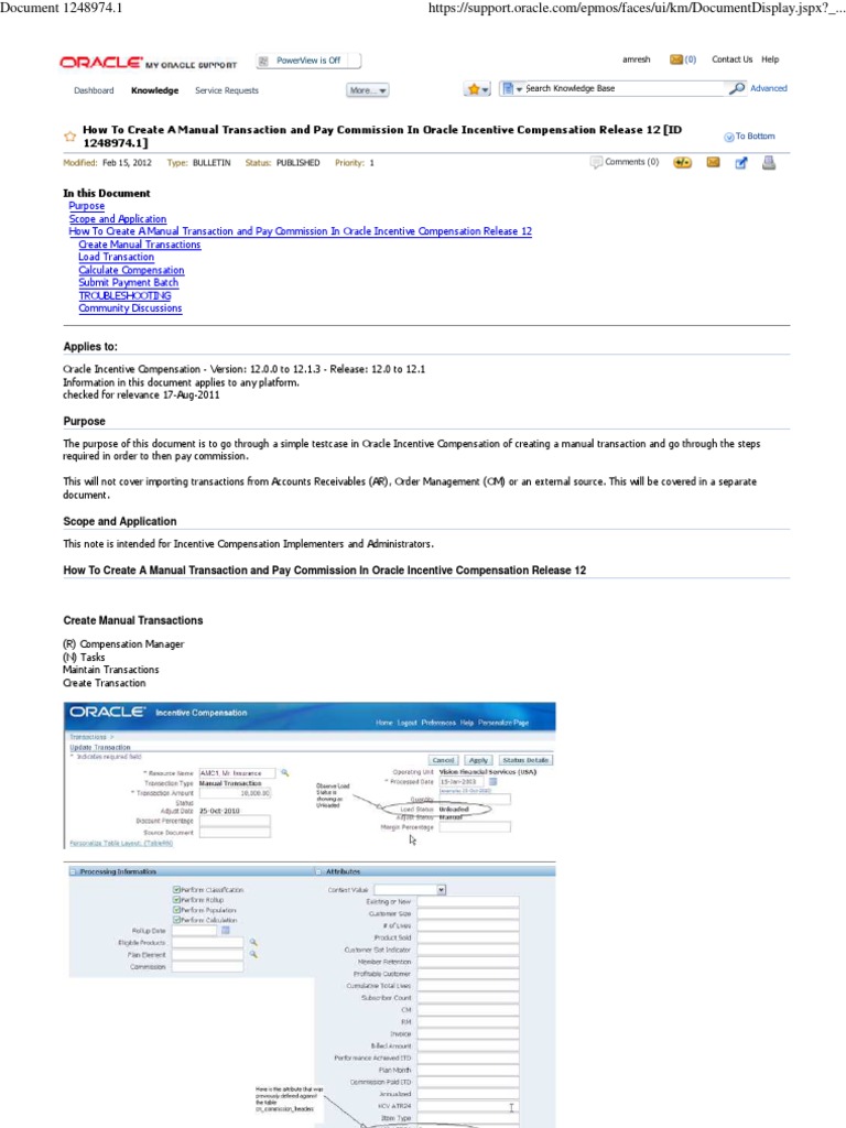 How To Create A Manual Transaction and Pay Commission in Oracle ...