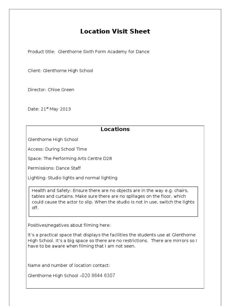 Location Visit Sheet | PDF