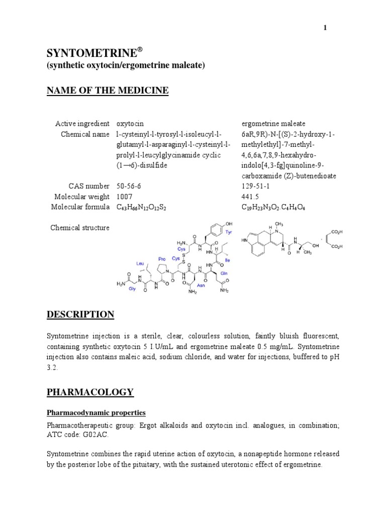 Syntometrine: Name of The Medicine | PDF | Childbirth | Breastfeeding