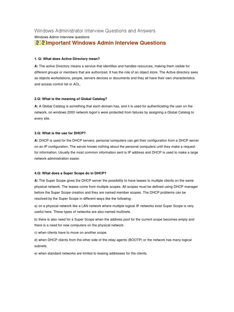 Windows Administrator Interview Questions and Answers | PDF | Active ...