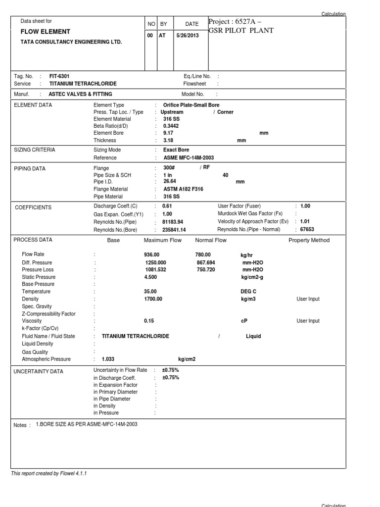 Orifice Plate Calculation | PDF | Reynolds Number | Pipe (Fluid Conveyance)