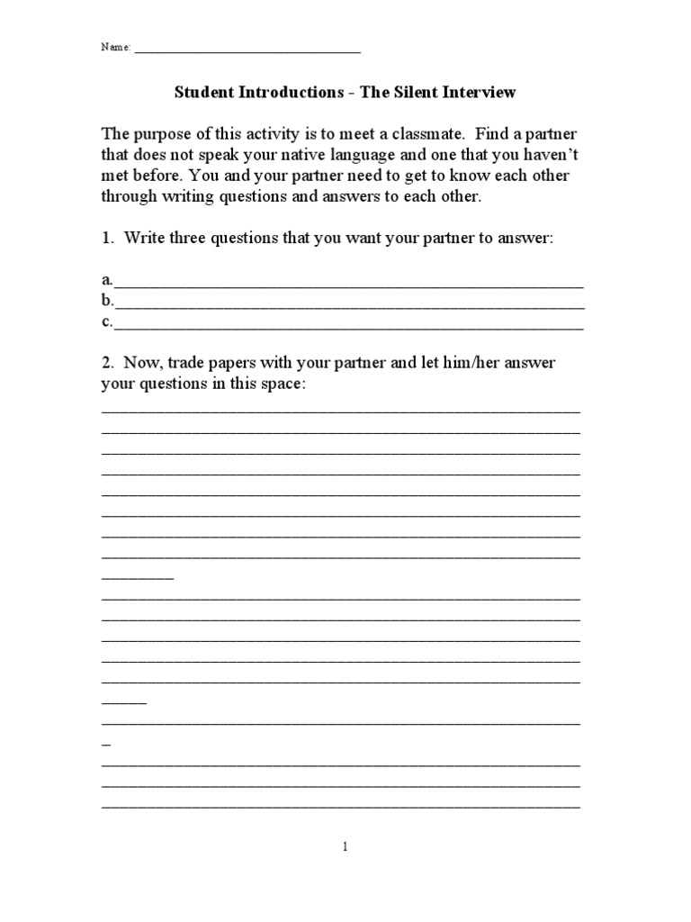 Student Introductions - The Silent Interview: Name | PDF | Self-Improvement