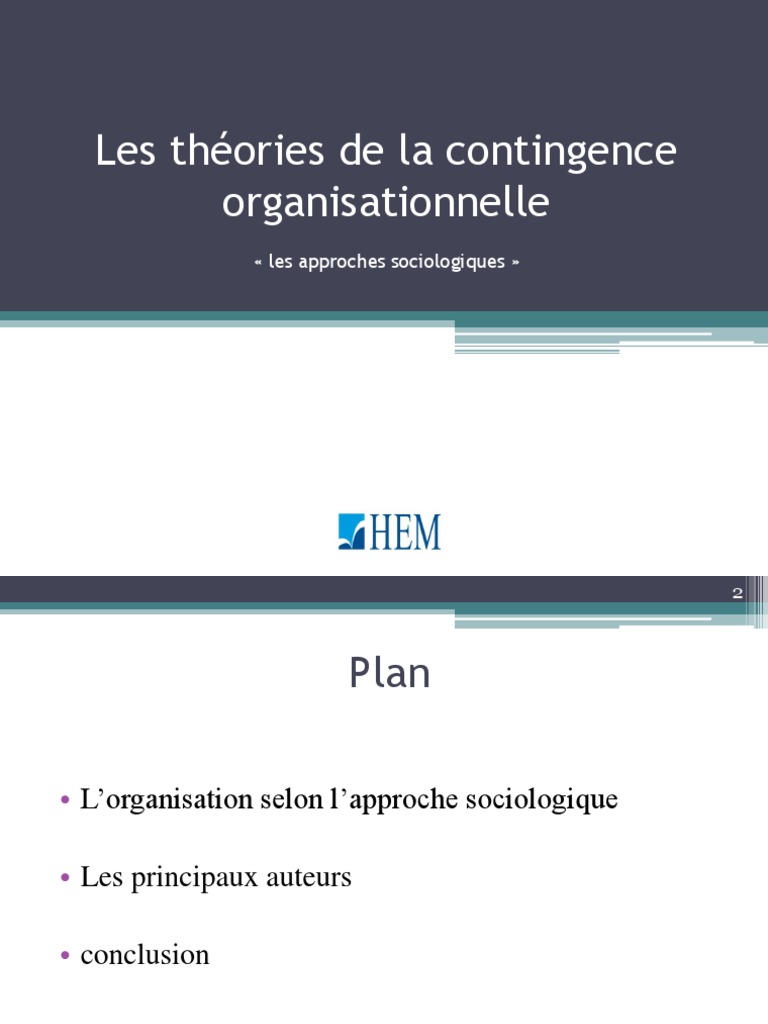 Les Théories de La Contingence Organisationnelle | PDF | Sociologie ...