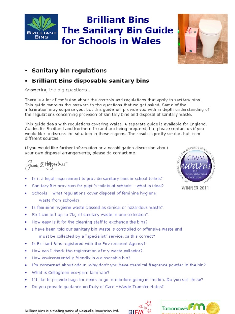 Brilliant Bins - The Sanitary Bin Guide For Schools - Wales | PDF ...