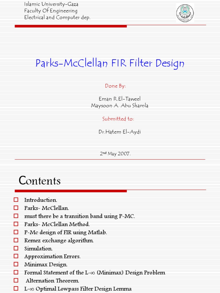 Parks McClellan | PDF | Filter (Signal Processing) | Mathematical Optimization