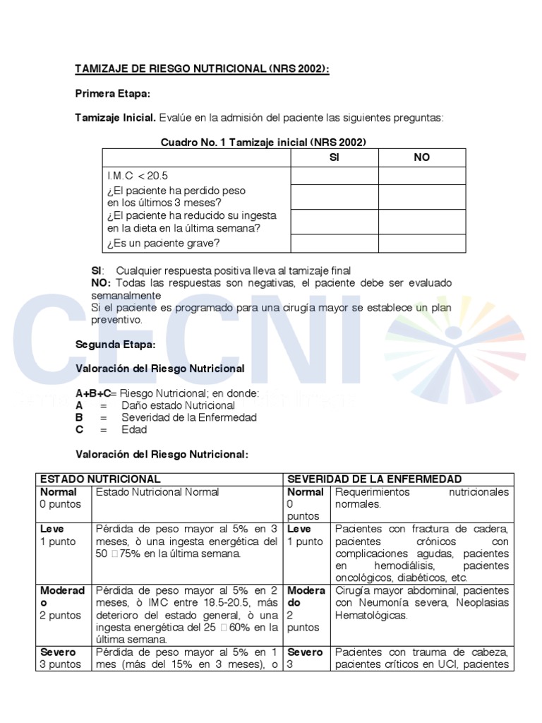 Tamizaje Nutricional NRS 2002 | PDF | Nutrición | Dieta y nutrición