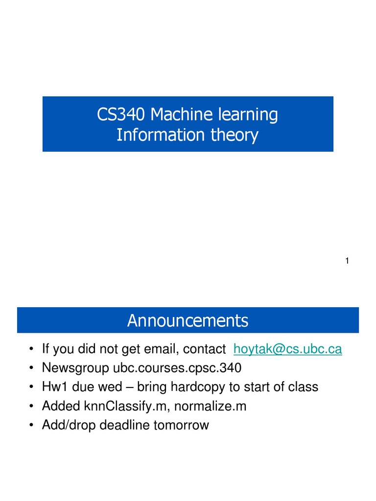 Cs340 Machine Learning Information Theory Pdf Forward Error Correction Statistical Theory