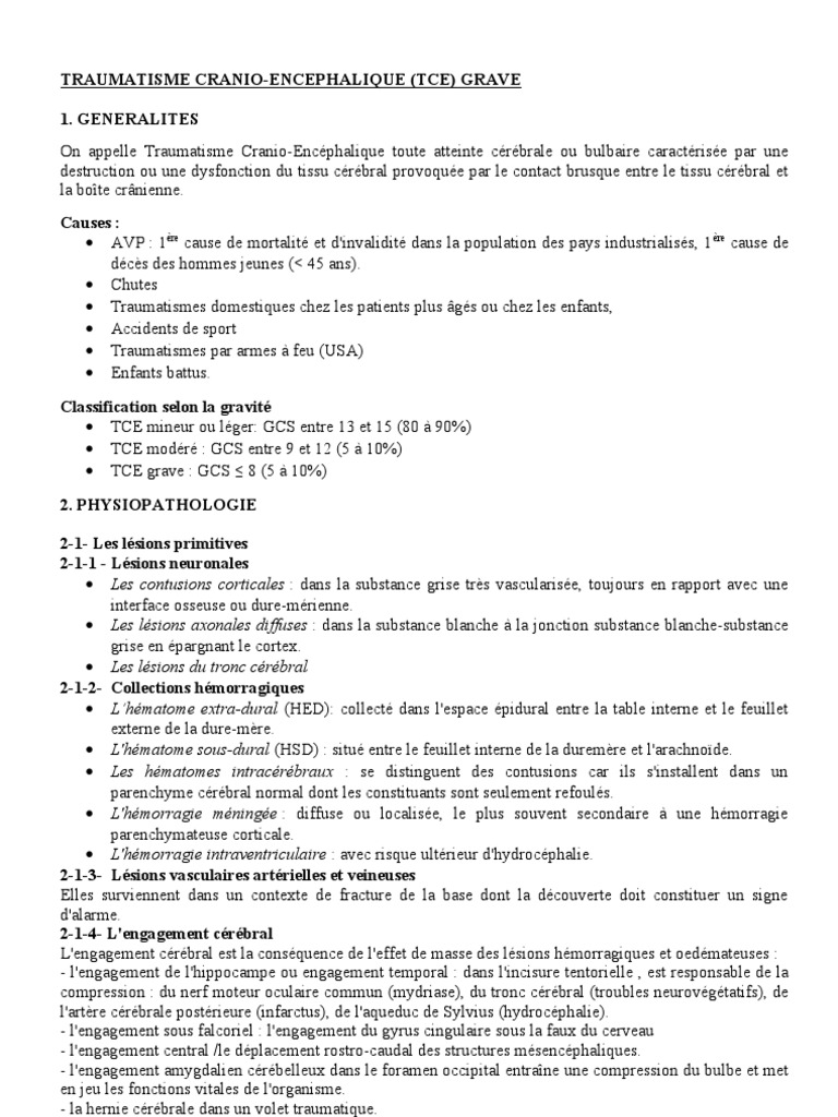 Traumatisme Cranio Encéphalique | PDF | Cerveau | Spécialités médicales