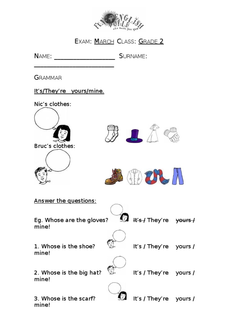 Grade 2 English Exam: Grammar & Vocabulary | PDF | Test (Assessment)