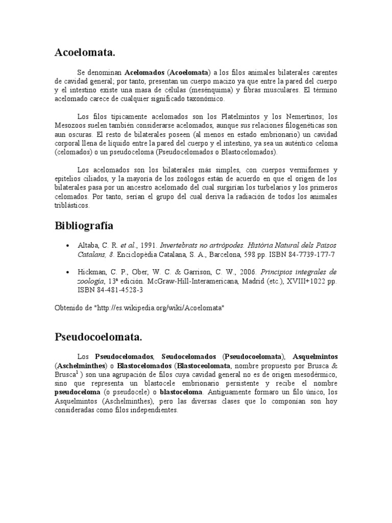 Acelomados y Pseudocelomados | PDF | Protostomas | Zoología
