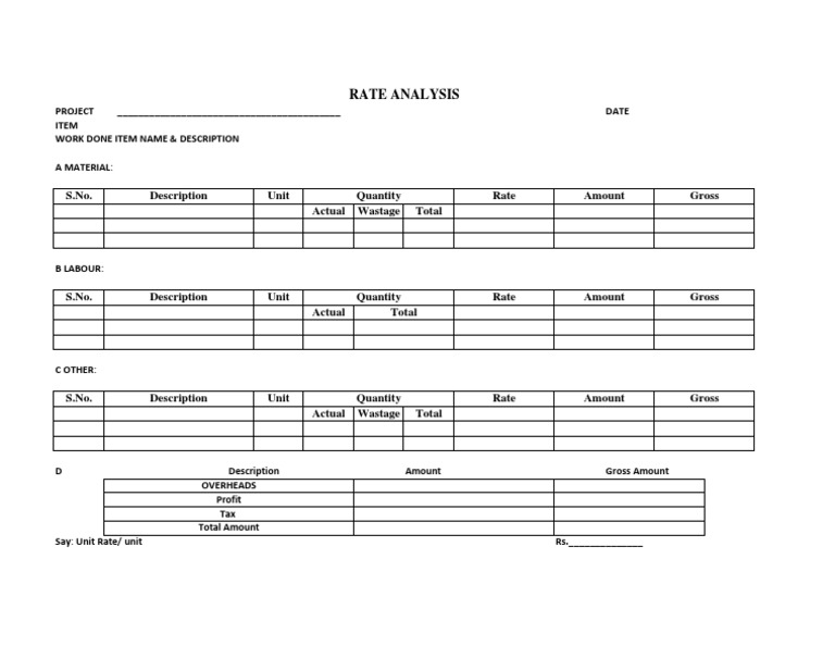 Rate Analysis Format xls