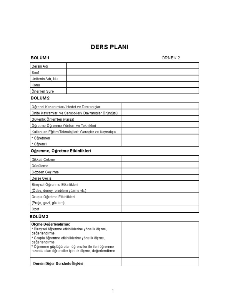 Günlük Ders Planı Örneği