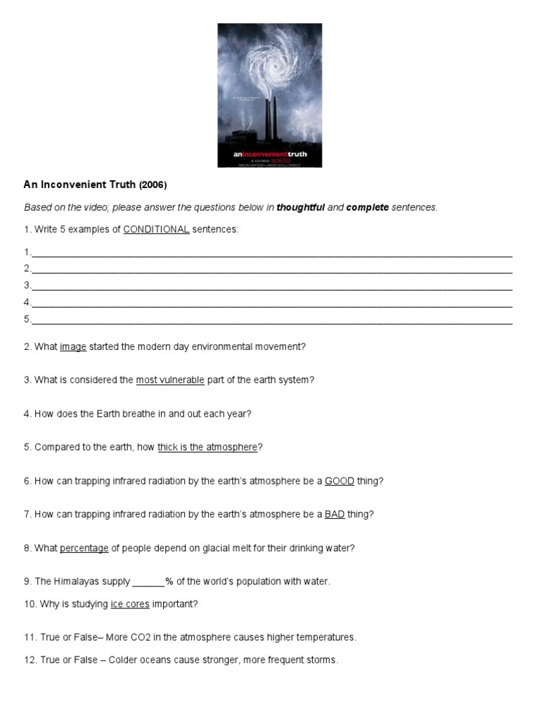 An Inconvenient Truth Worksheet | PDF | Atmosphere Of Earth | Earth