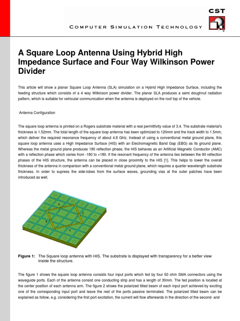 A Square Loop Antenna Using Hybrid High Impedance Surface and Four Way ...